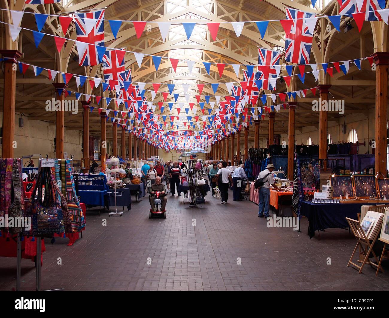 Barnstaple Pannier indoor market with red white and blue flags or ...