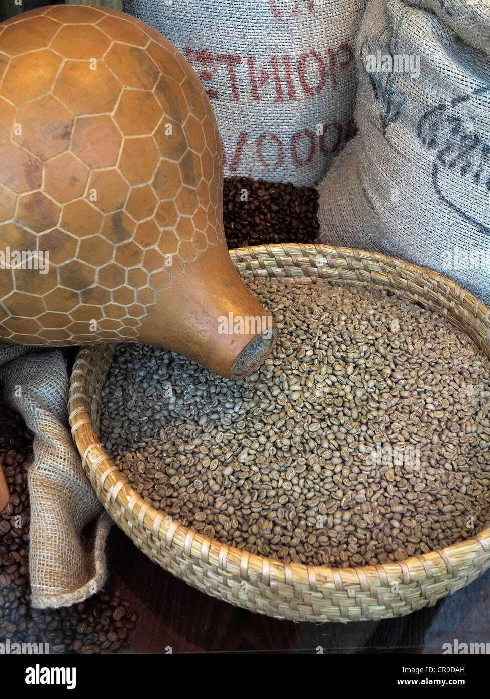 Ethiopian coffee beans display Stock Photo - Alamy