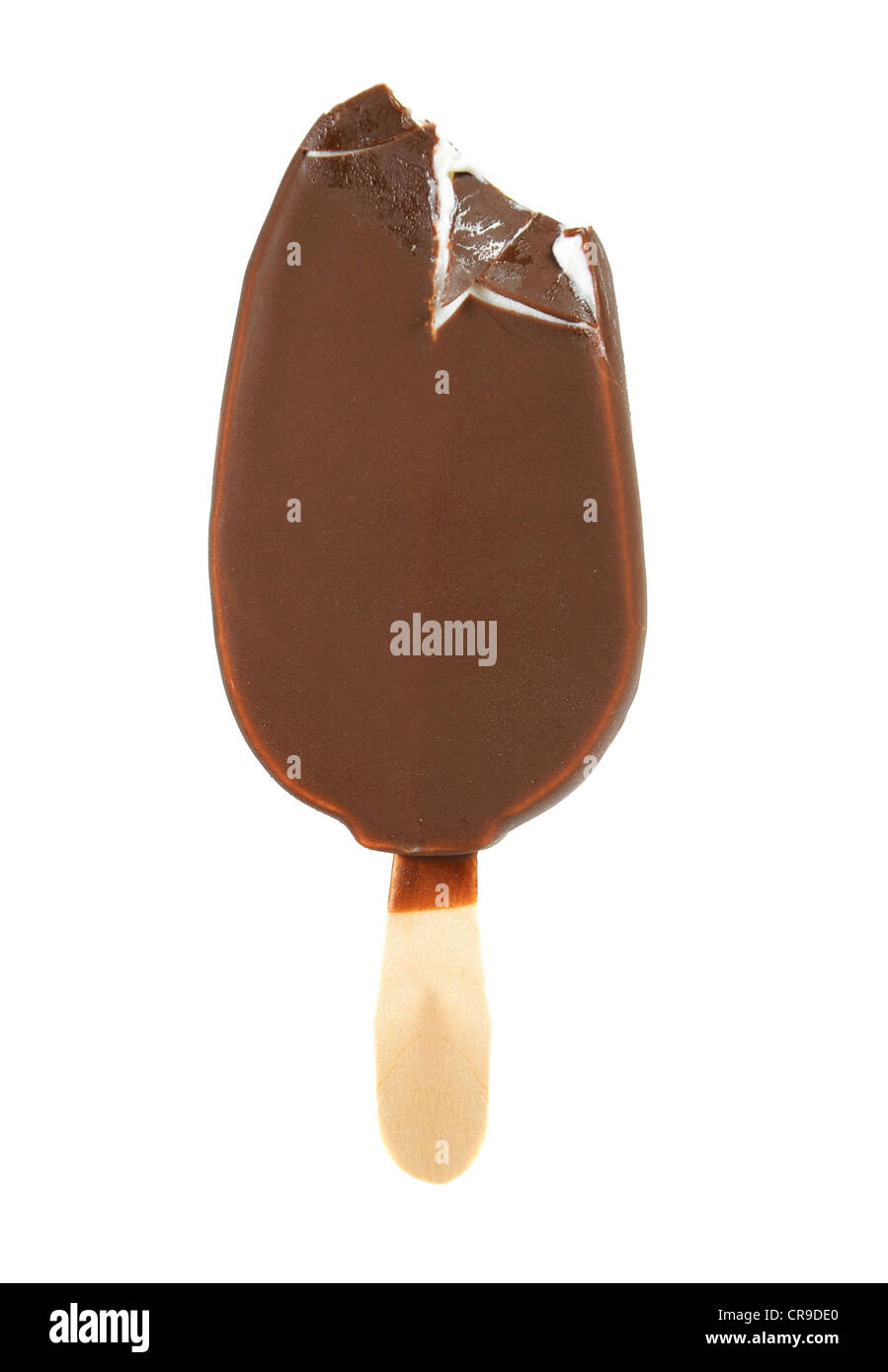 bitten ice cream with chocolate a stick isolated on white background ...