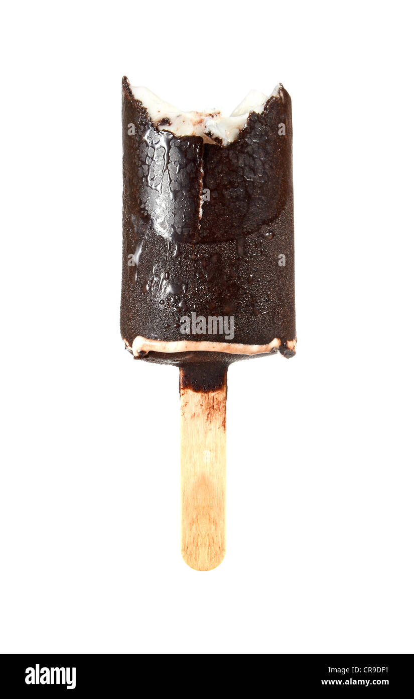 bitten ice cream with chocolate a stick isolated on white background ...