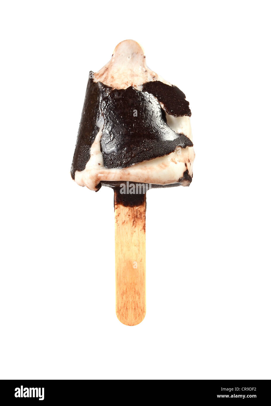 bitten ice cream with chocolate a stick isolated on white background ...