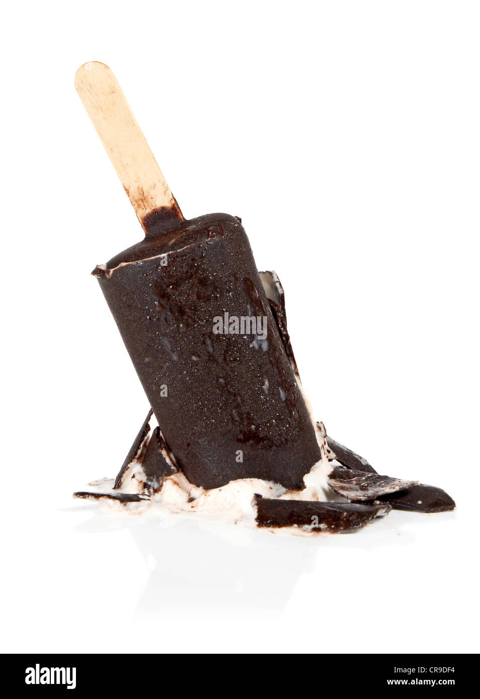 fallen ice cream with chocolate a stick isolated on white background ...