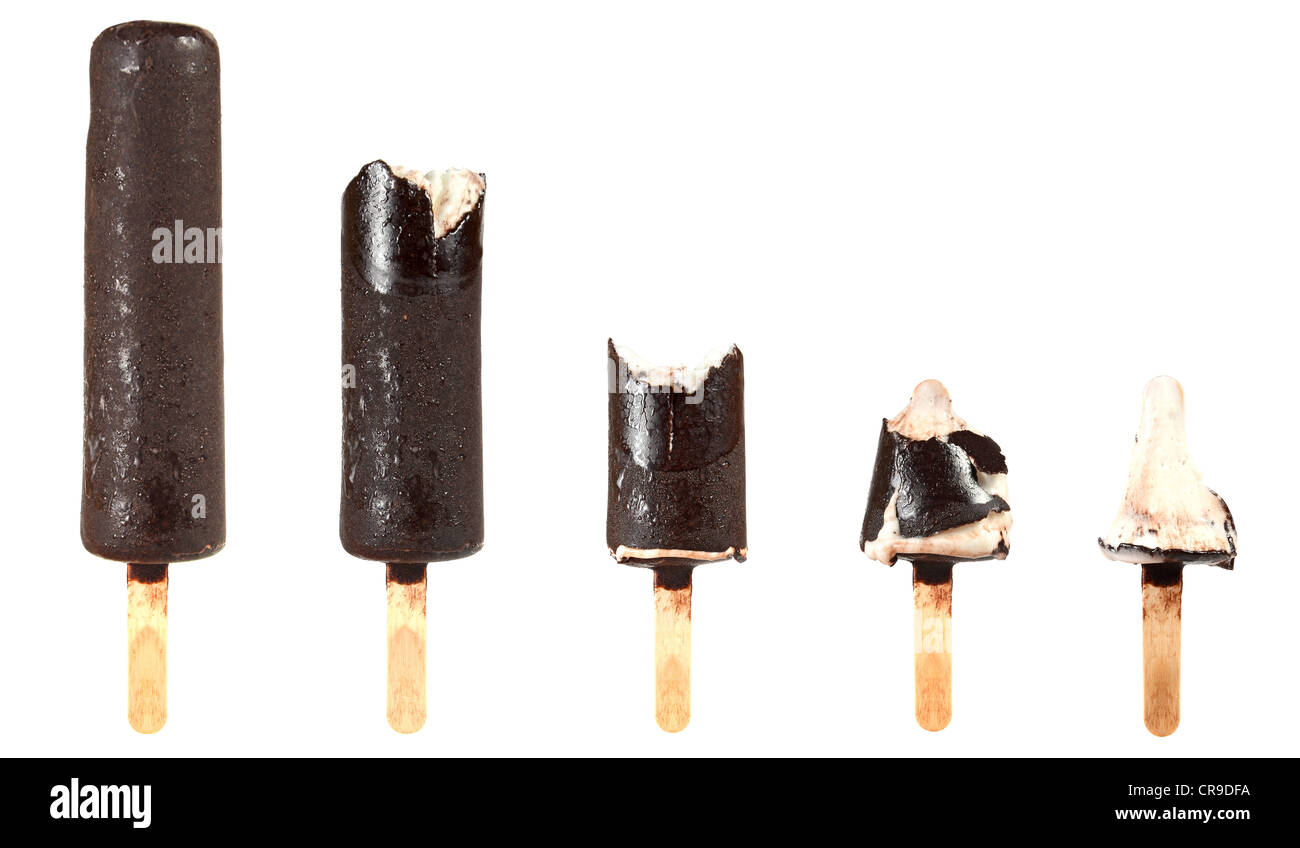 bitten ice cream with chocolate a stick isolated on white background ...