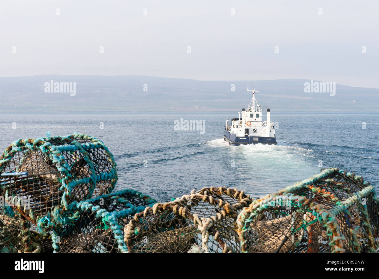 Tingwall Harbour with a departing ferry - Orkney Isles, Scotland Stock ...