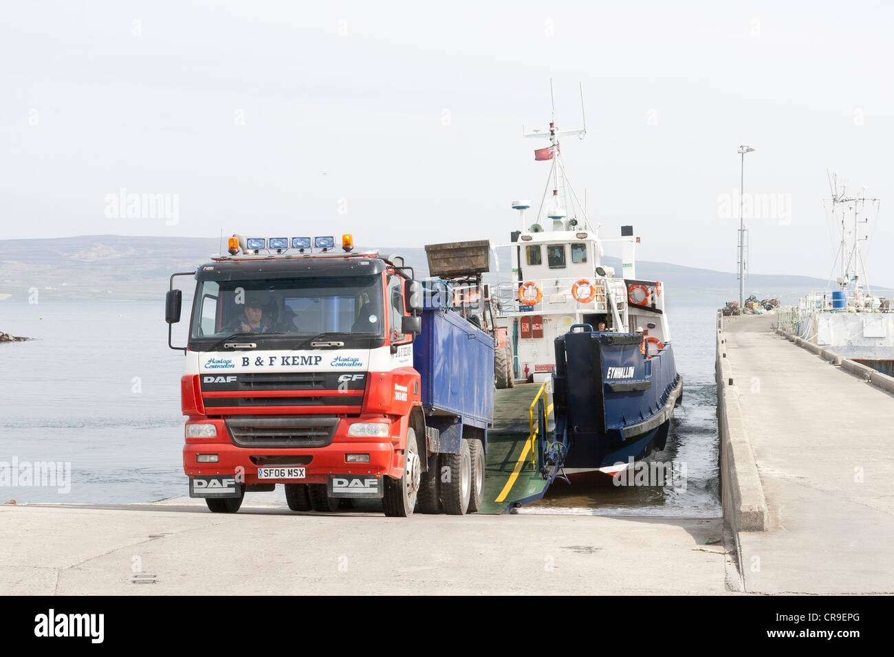 Tingwall Harbour - Orkney Isles, Scotland, a lorry leaving the ferry ...