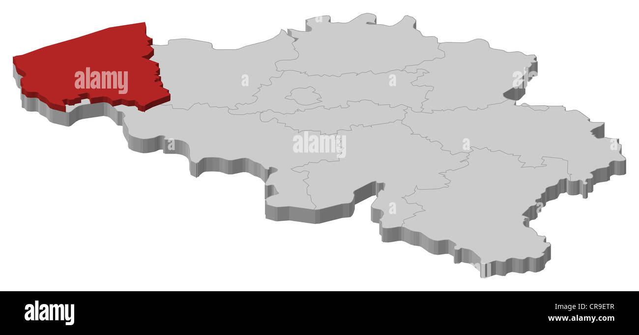 Political map of Belgium with the several states where West Flanders is ...