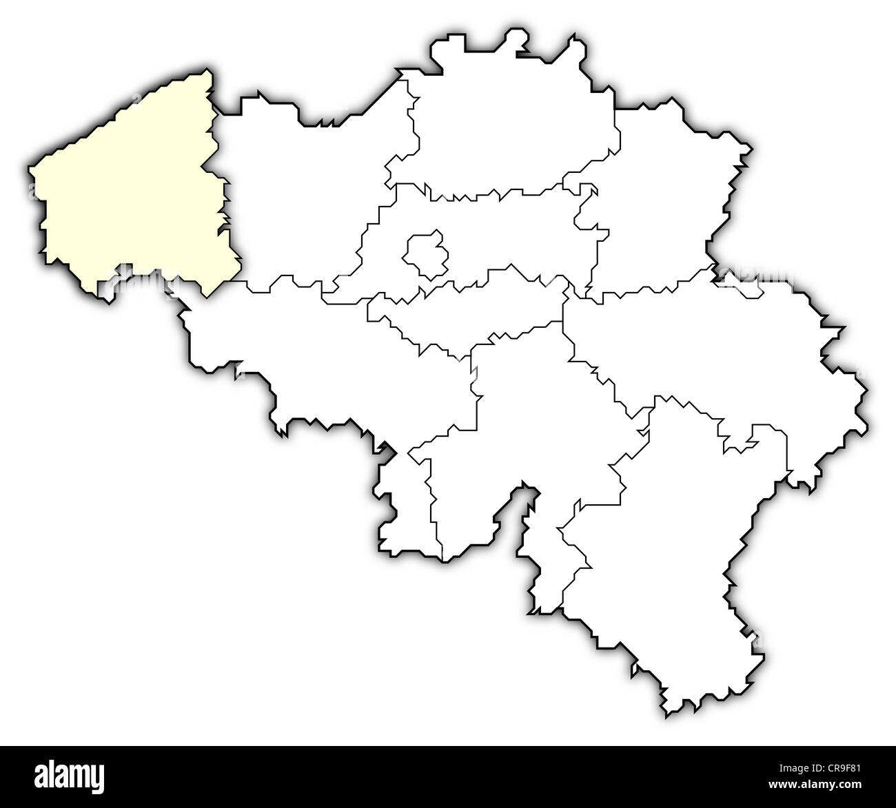 Political map of Belgium with the several states where West Flanders is ...