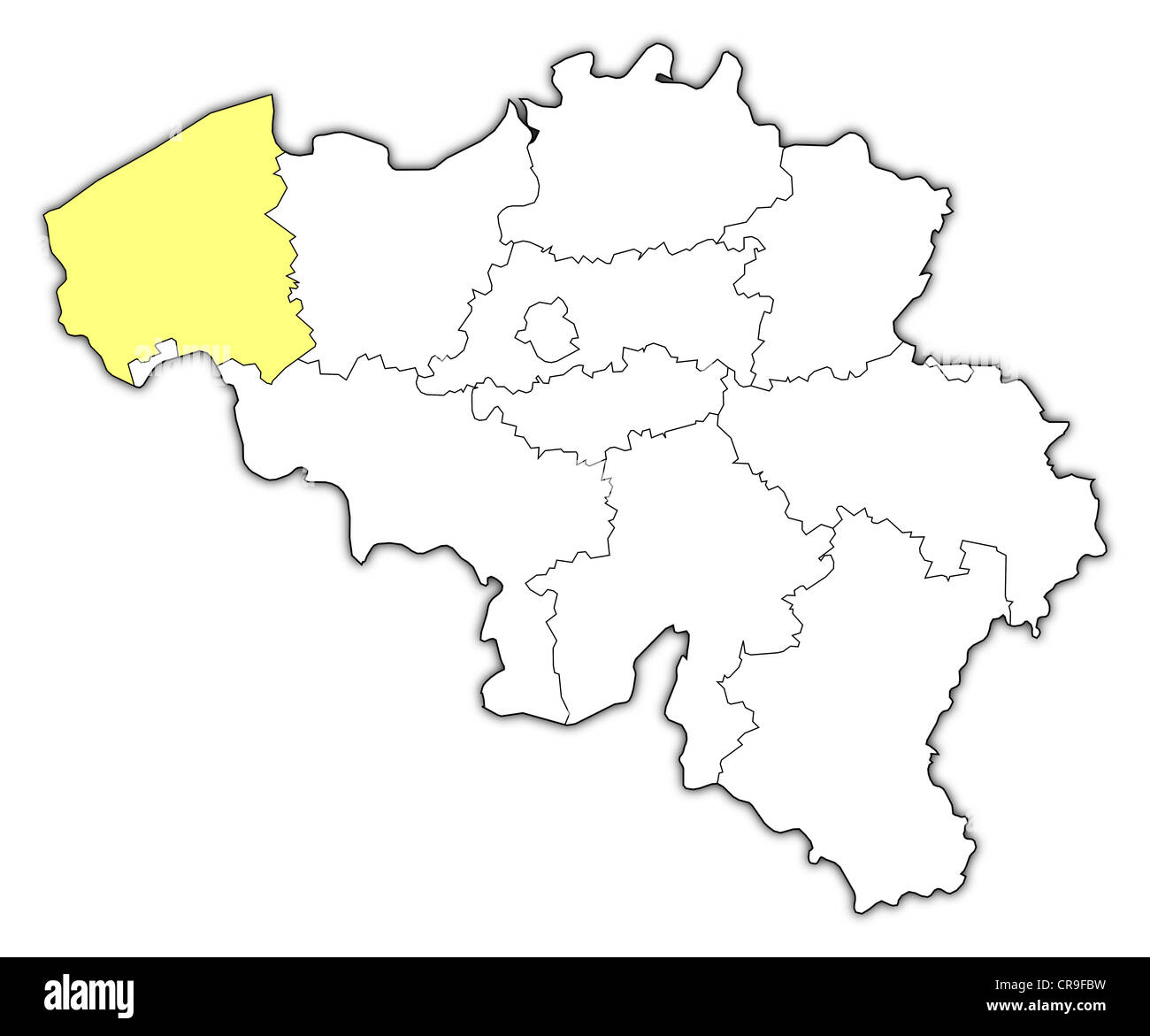 Political map of Belgium with the several states where West Flanders is ...