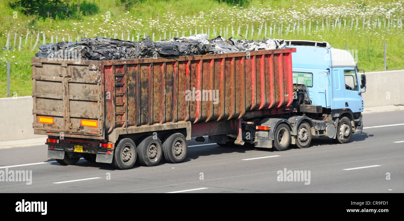 Lorry with trailer loaded with scrap metal on motorway Stock Photo - Alamy