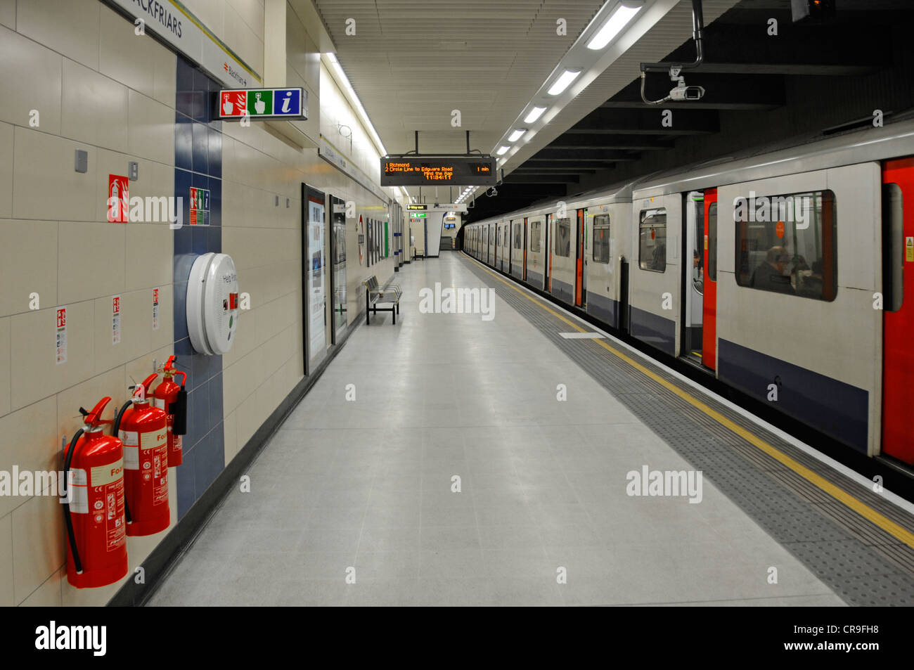 Fire equipment and passenger help point on empty platform at ...