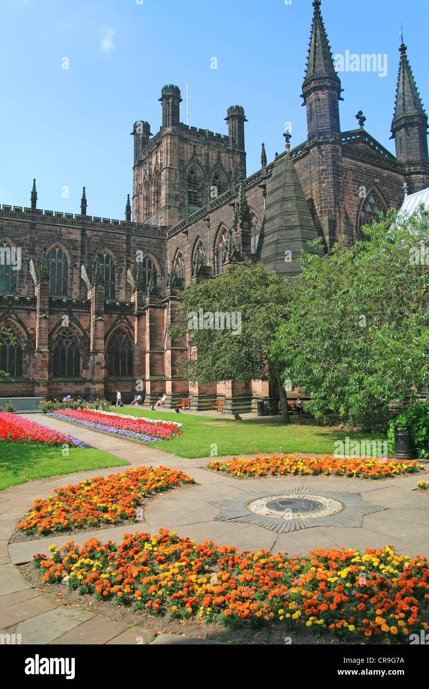 cathedral from gardens Chester Cheshire England UK Stock Photo - Alamy