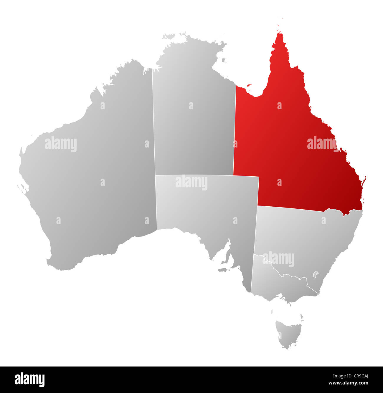 Political map of Australia with the several states where Queensland is ...