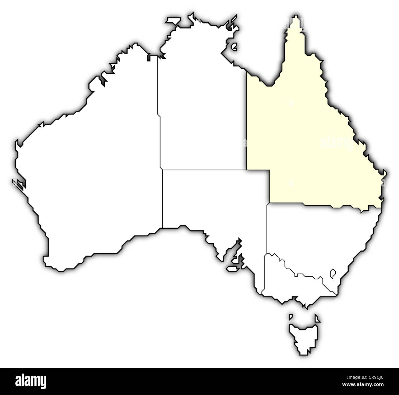 Political map of Australia with the several states where Queensland is ...