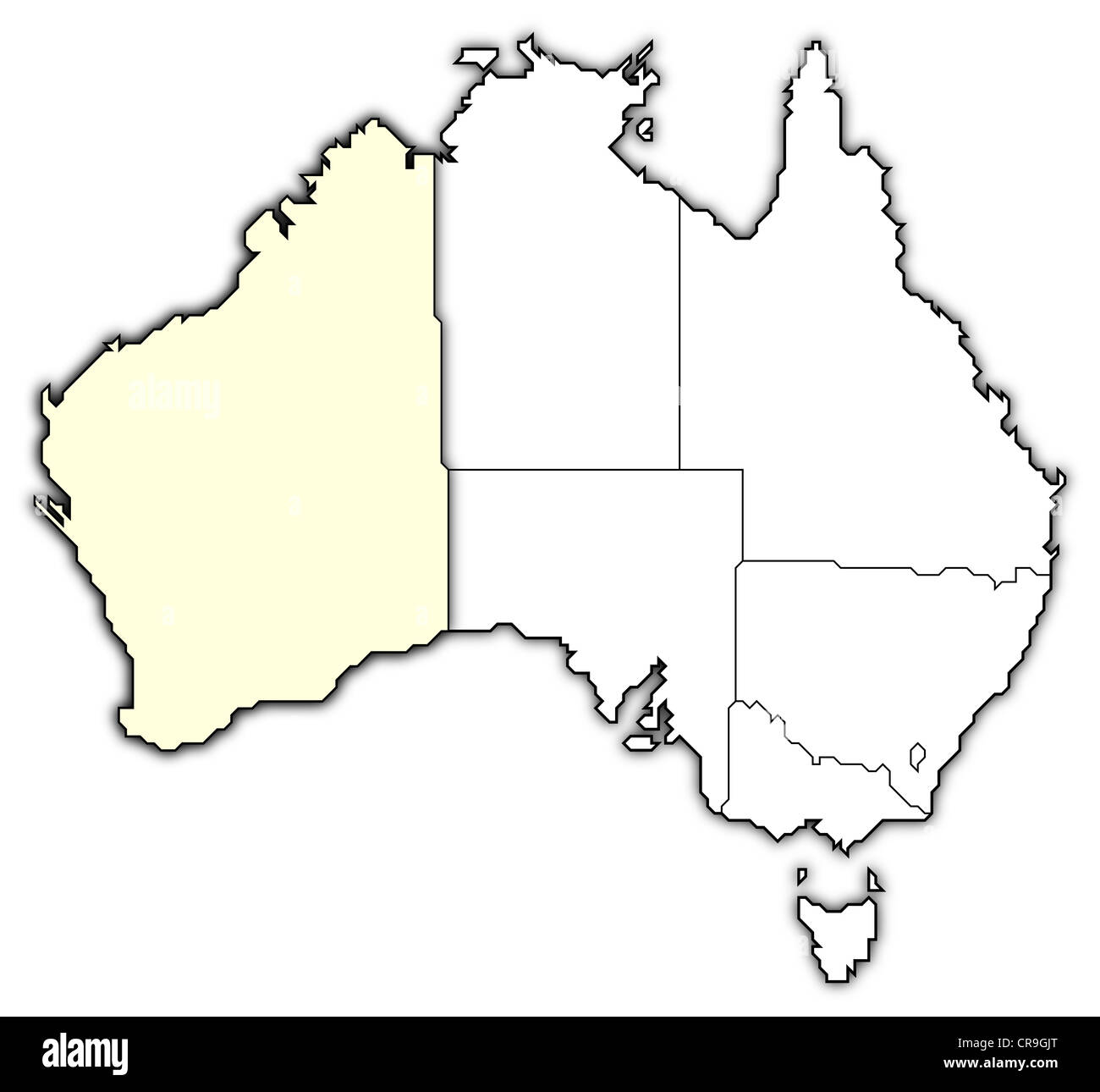 Political map of Australia with the several states where Western ...
