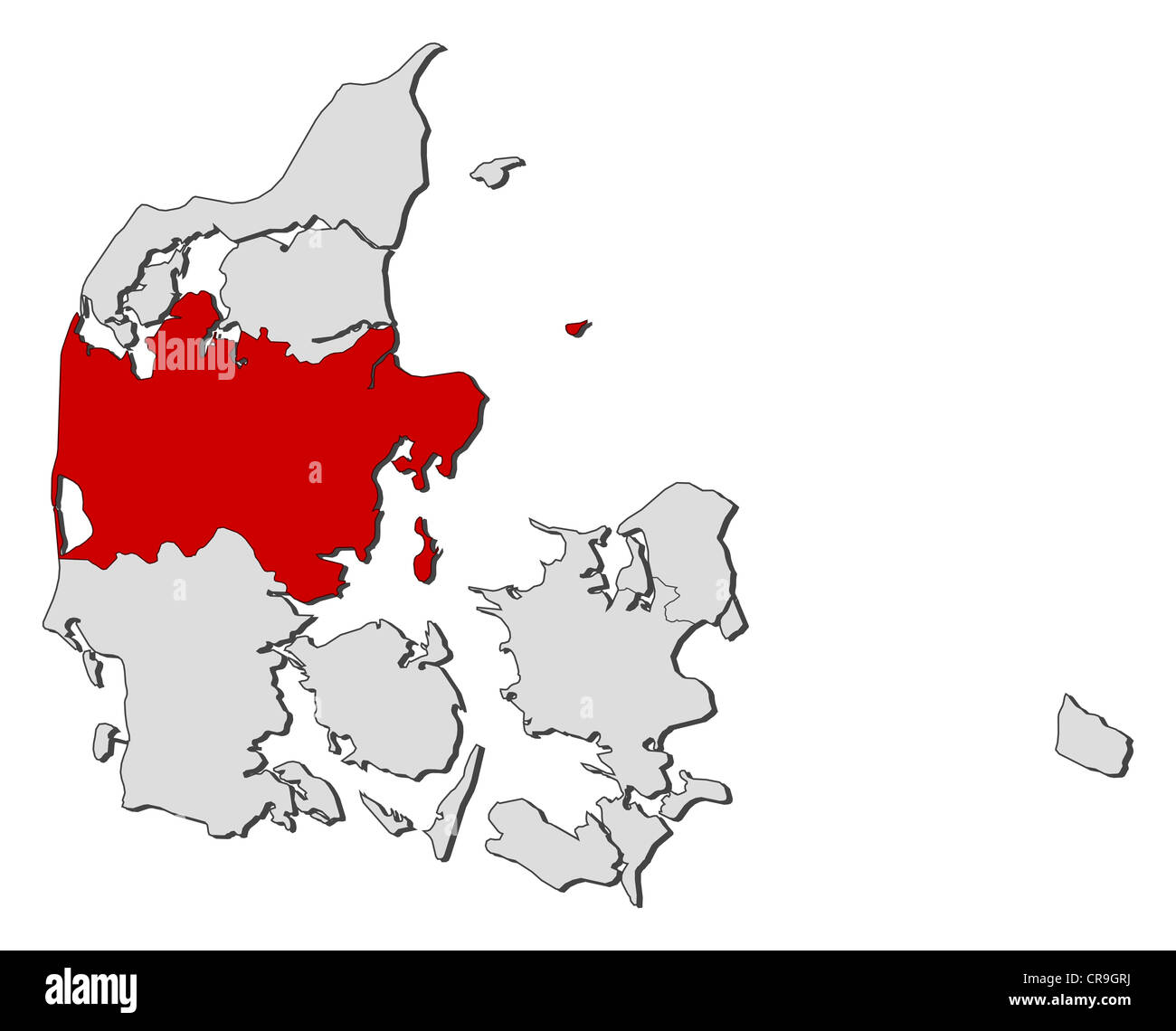 Political map of Danmark with the several regions where Central Denmark ...