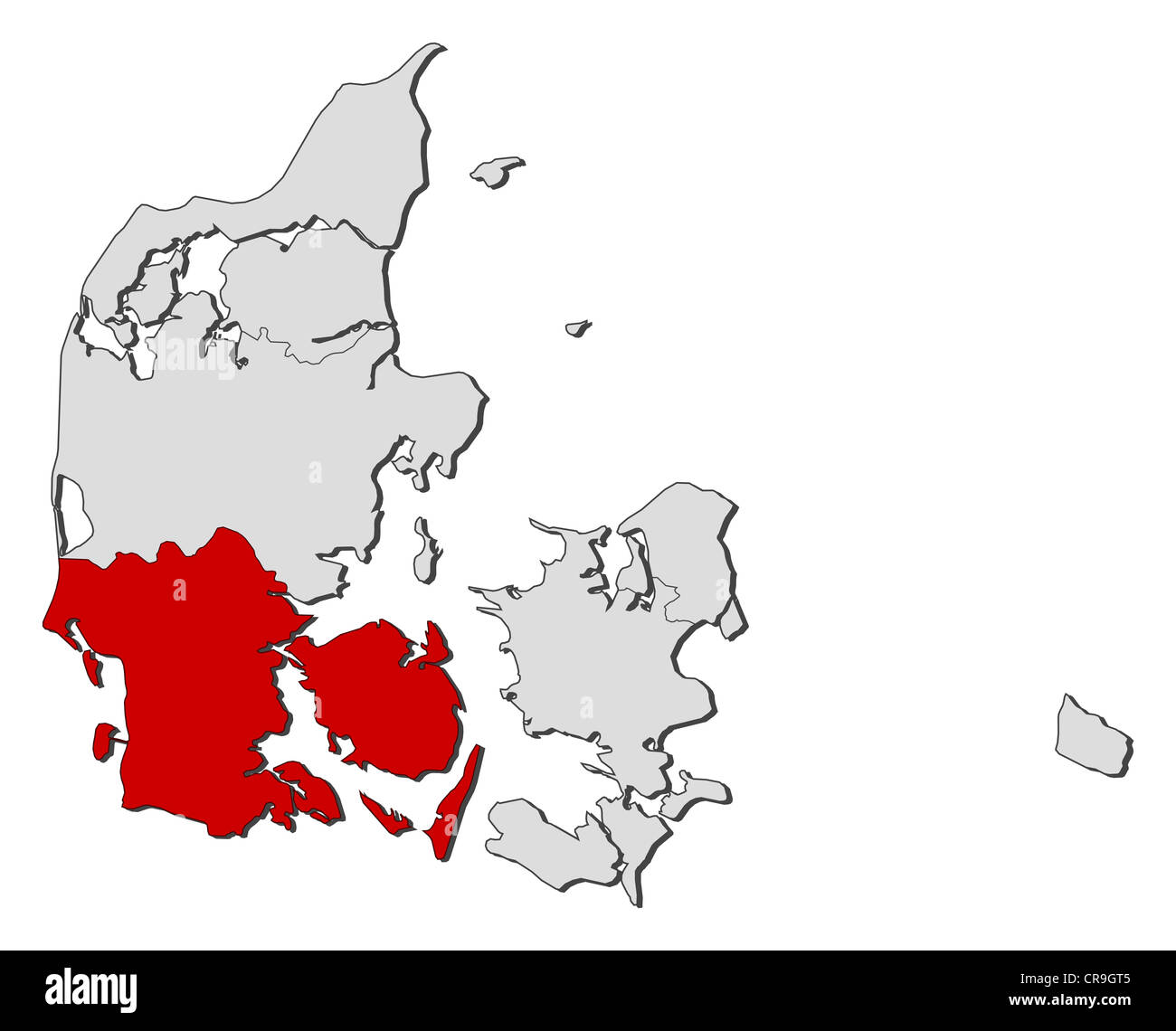 Political map of Danmark with the several regions where South Denmark ...