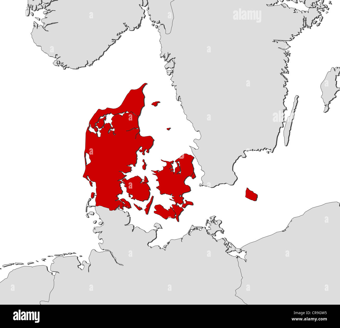 Political map of Danmark with the several regions Stock Photo - Alamy