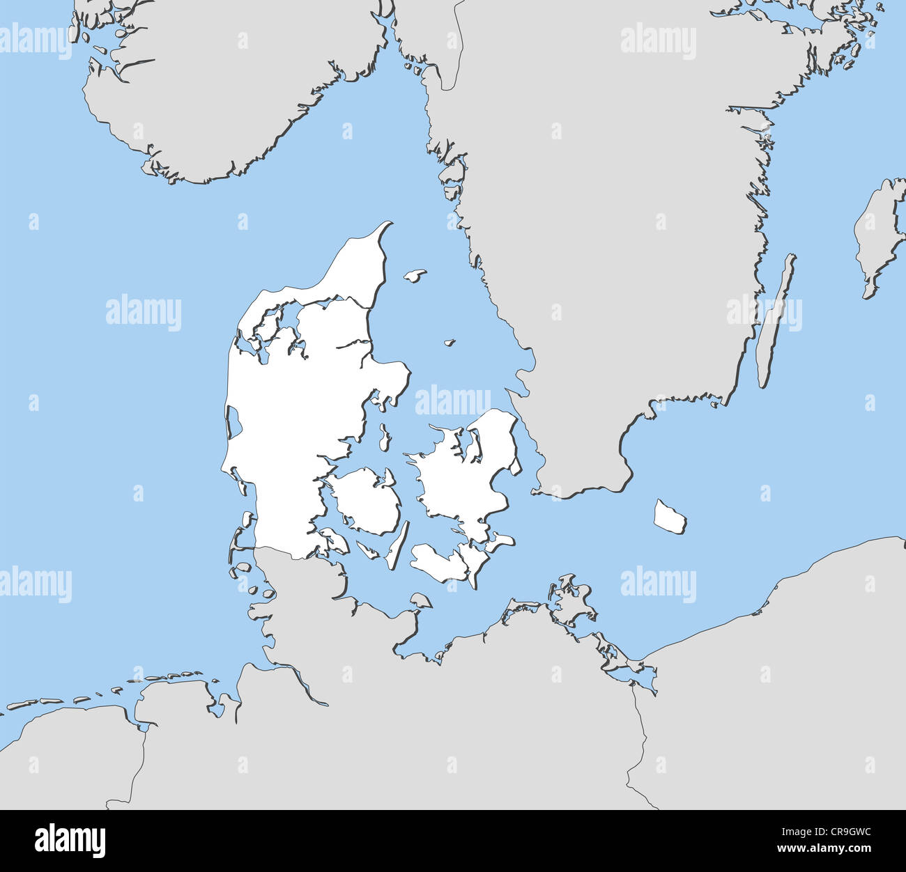 Political map of Danmark with the several regions Stock Photo - Alamy