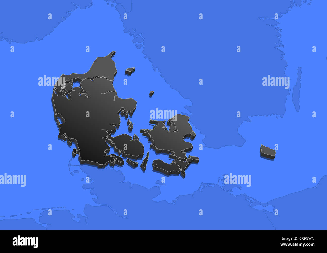 Political map of Danmark with the several regions Stock Photo - Alamy