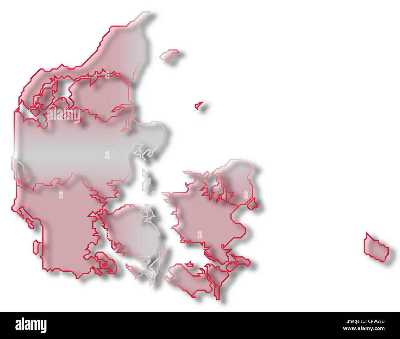 Political map of Danmark with the several regions Stock Photo - Alamy