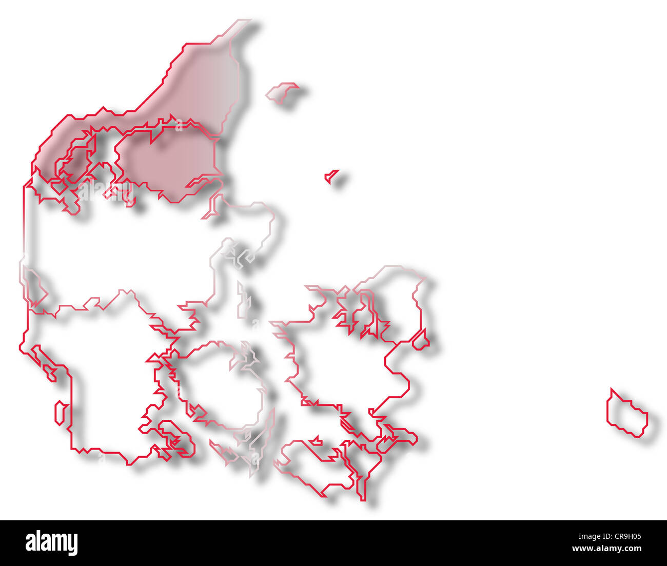 Political map of Danmark with the several regions where North Denmark ...