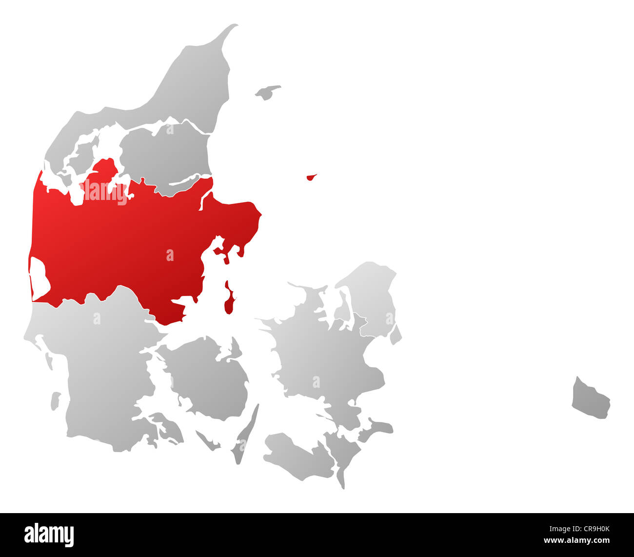 Political map of Danmark with the several regions where Central Denmark ...
