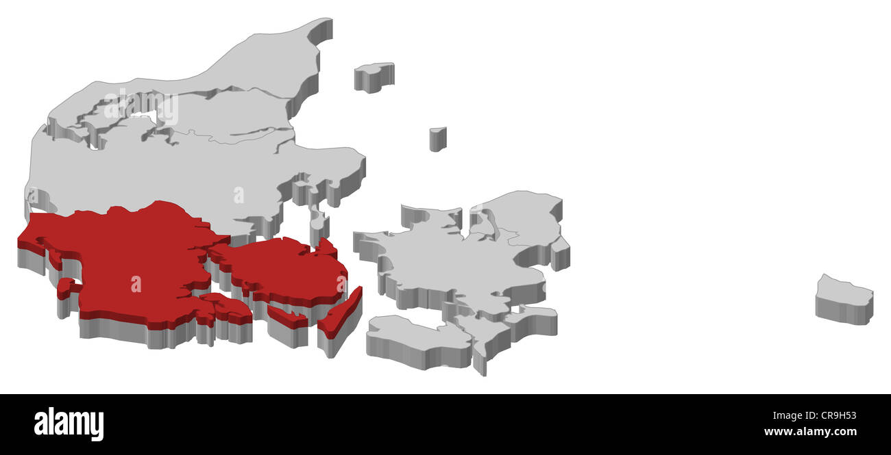 Political map of Danmark with the several regions where South Denmark ...