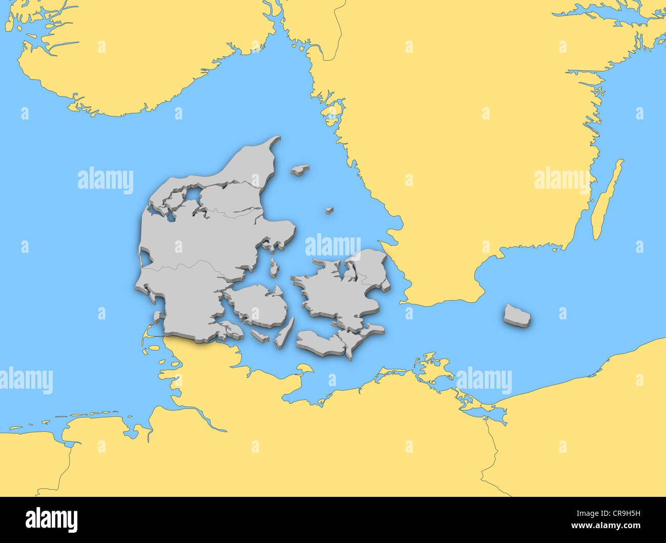 Political map of Danmark with the several regions Stock Photo - Alamy