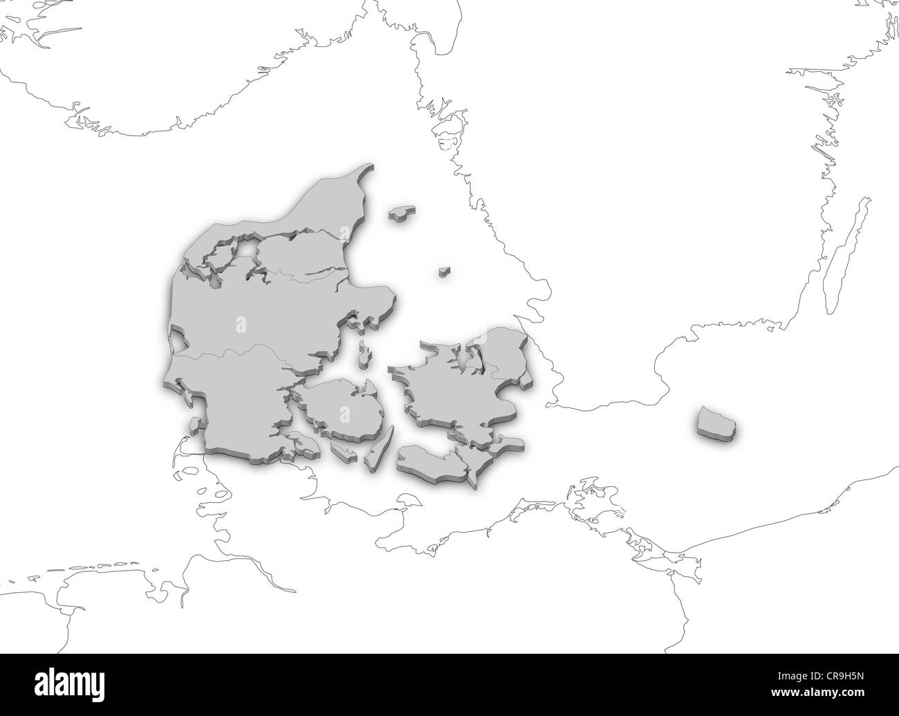 Political map of Danmark with the several regions Stock Photo - Alamy