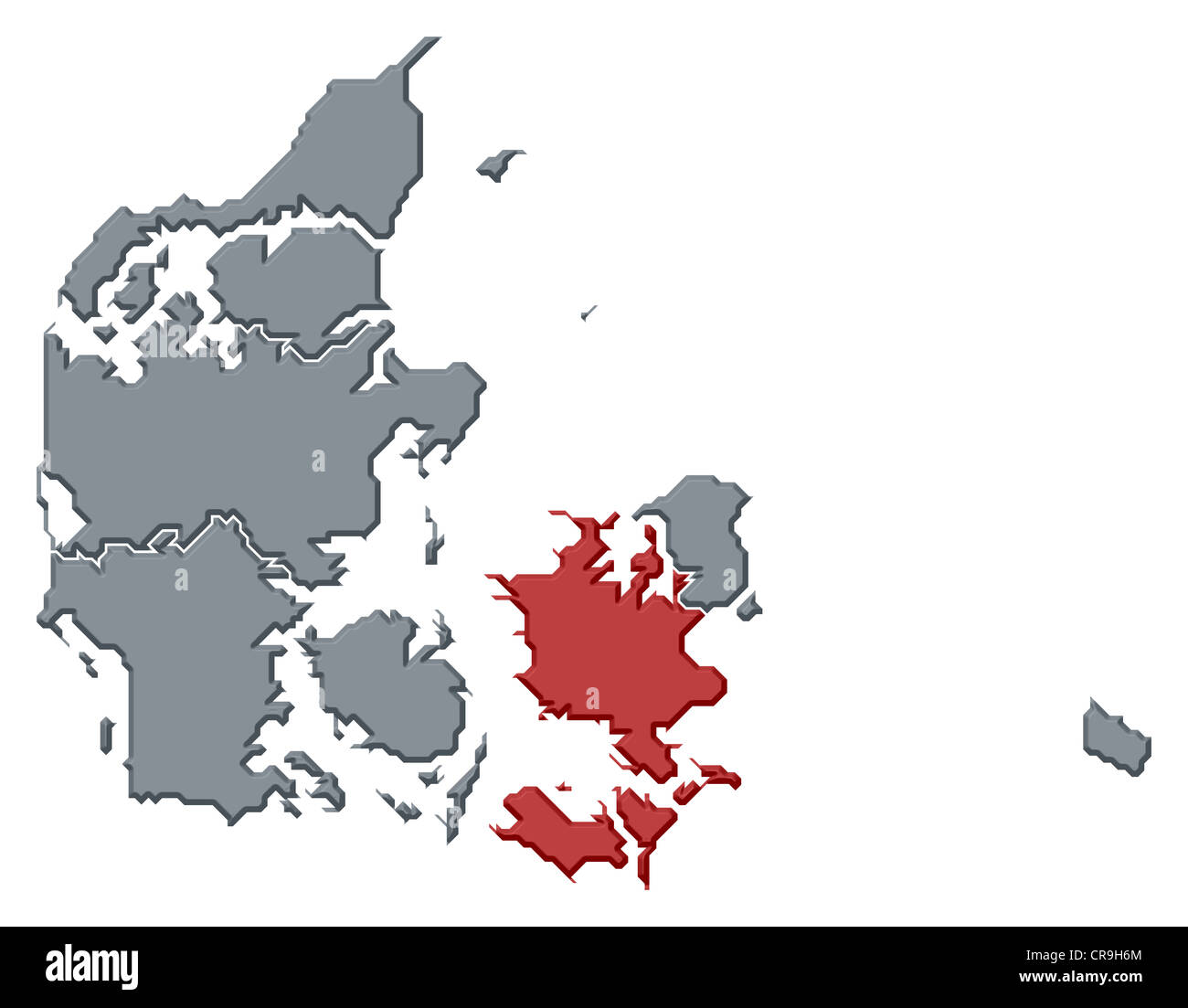 Political map of Danmark with the several regions where Zealand is ...