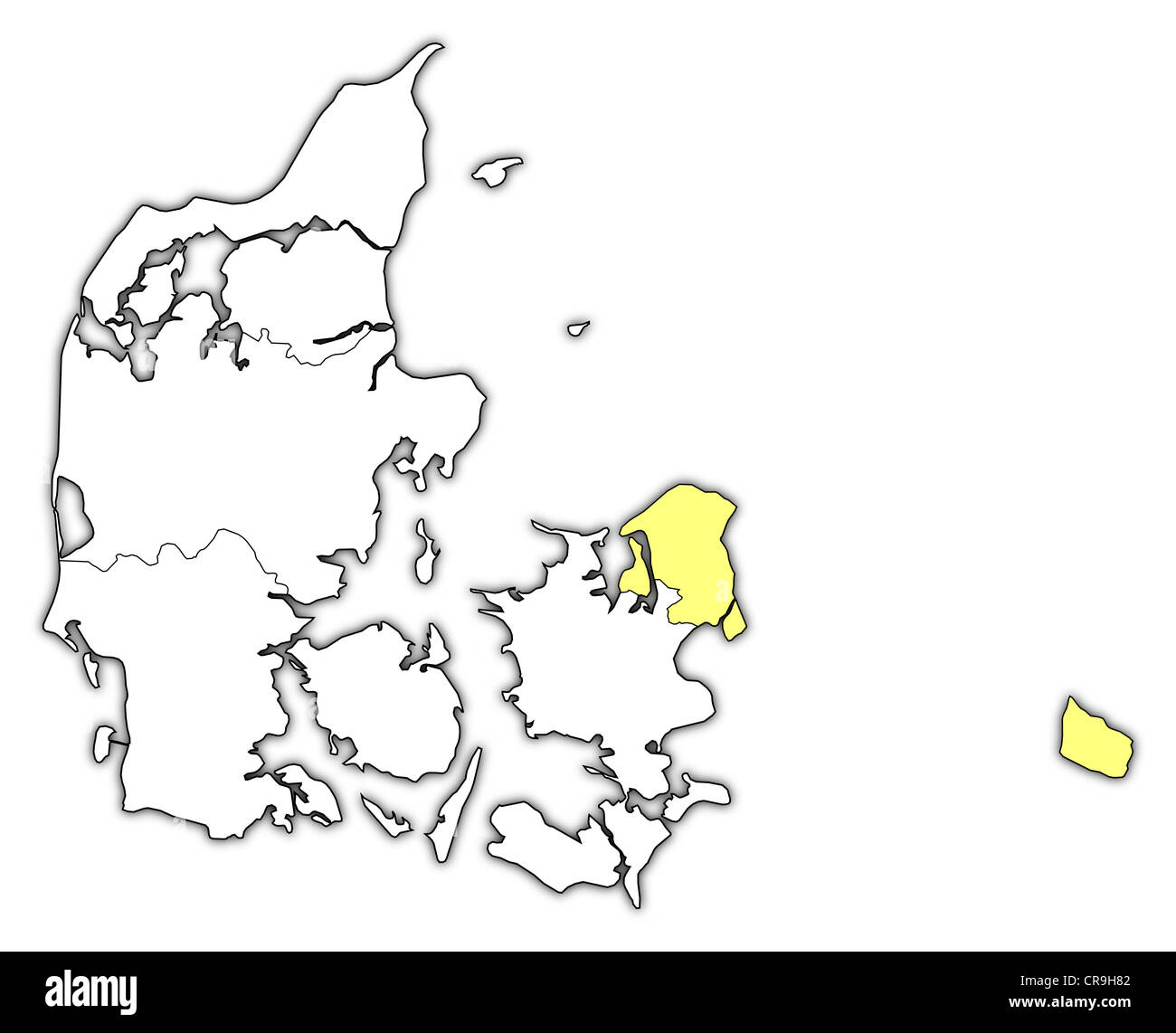 Political map of Danmark with the several regions where Capital Region ...