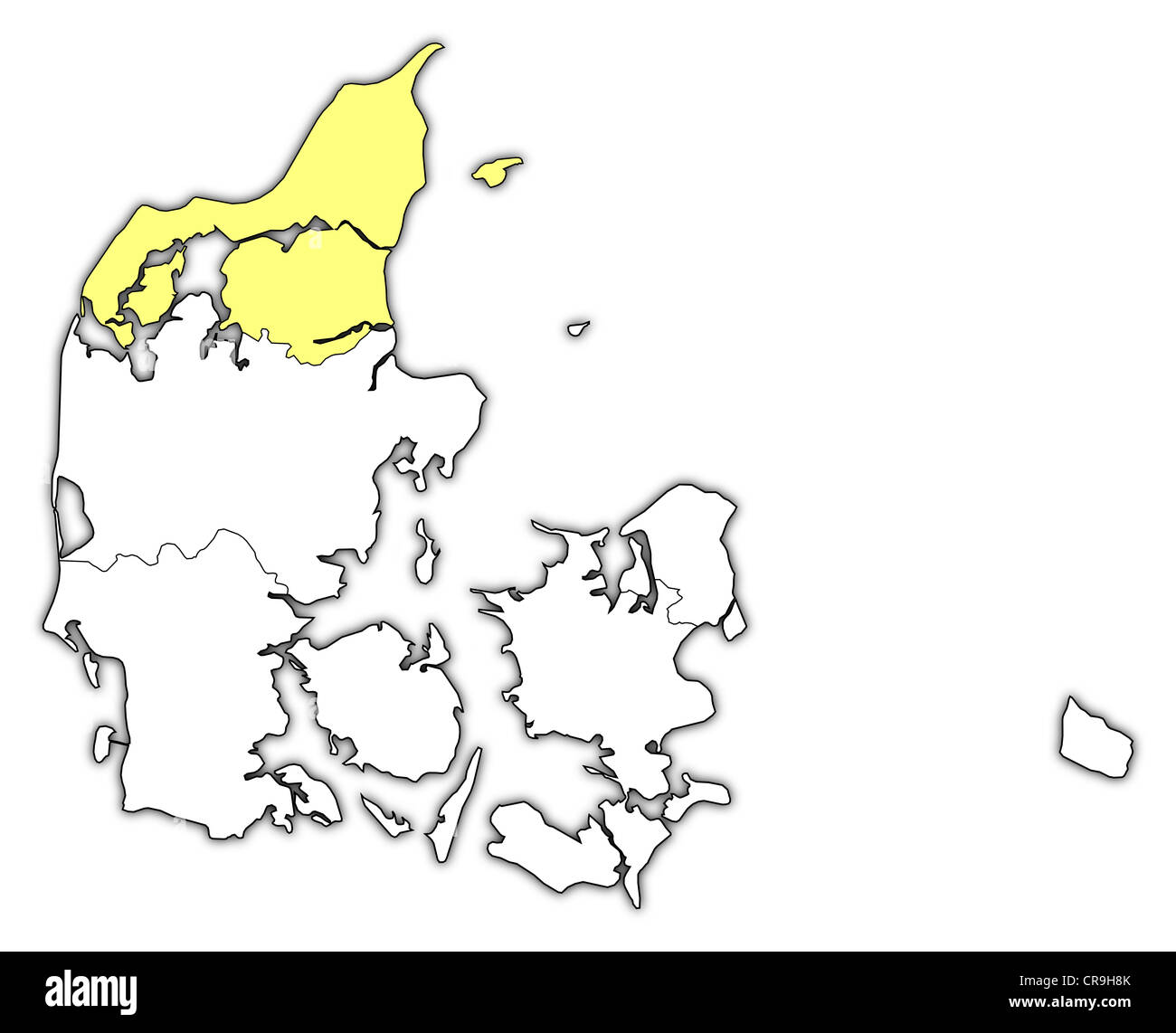 Political map of Danmark with the several regions where North Denmark ...