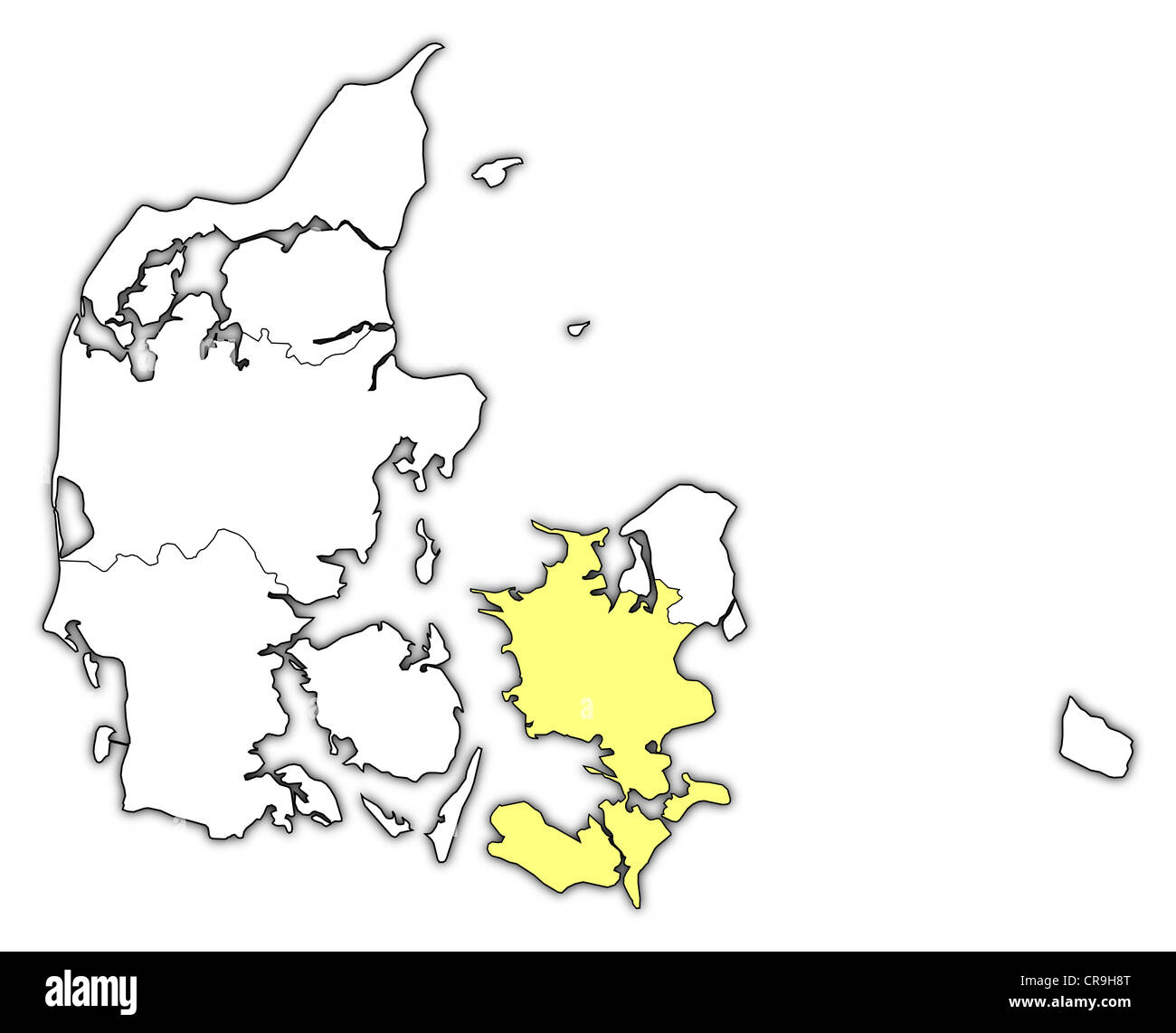 Political map of Danmark with the several regions where Zealand is ...