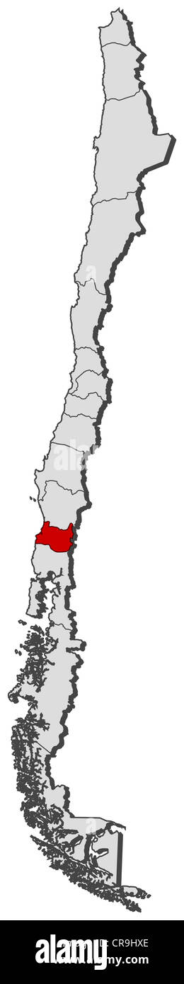 Political map of Chile with the several regions where Los Ríos is ...