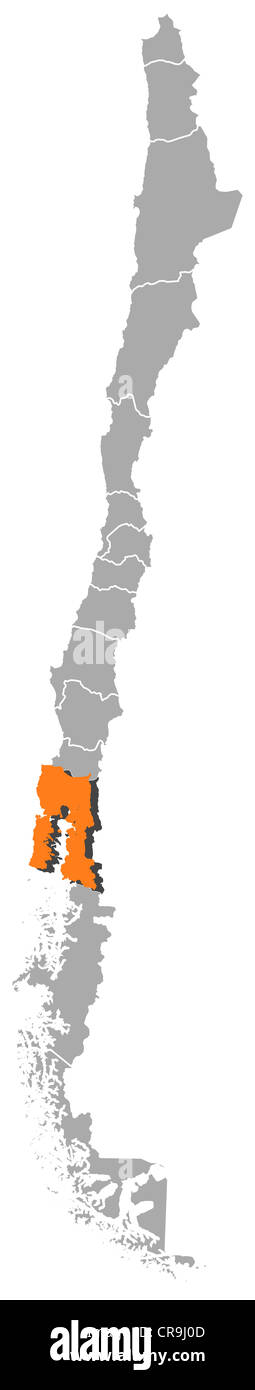 Political map of Chile with the several regions where Los Lagos is ...