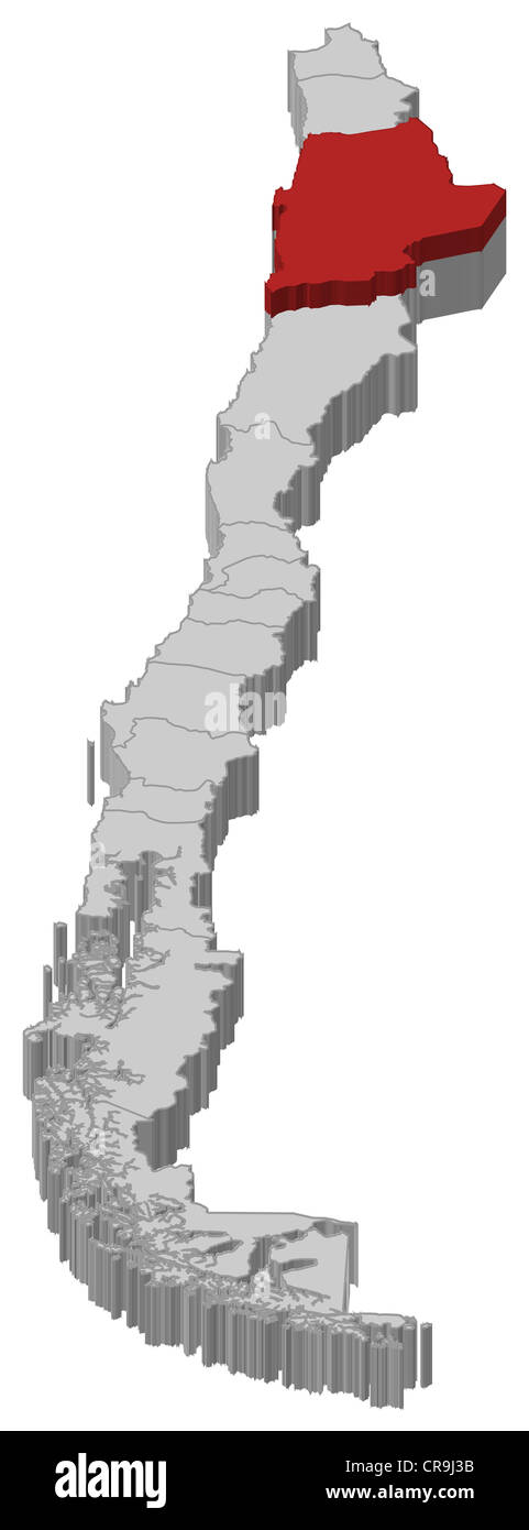 Political map of Chile with the several regions where Antofagasta is ...