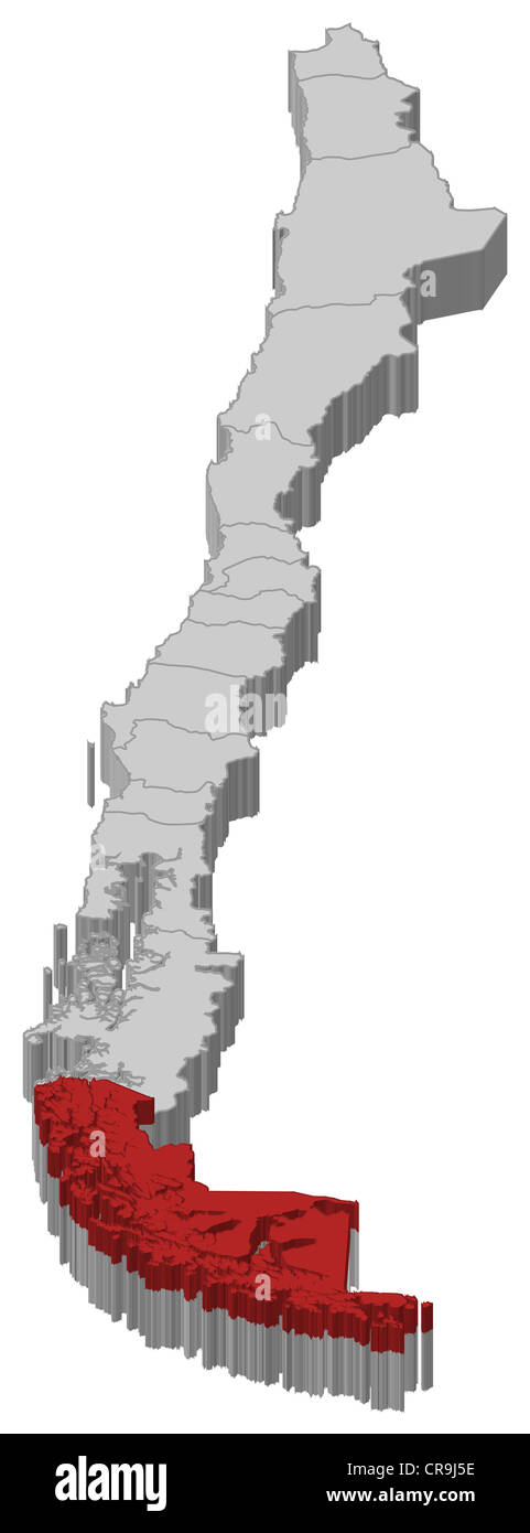 Political map of Chile with the several regions where Magellan and ...