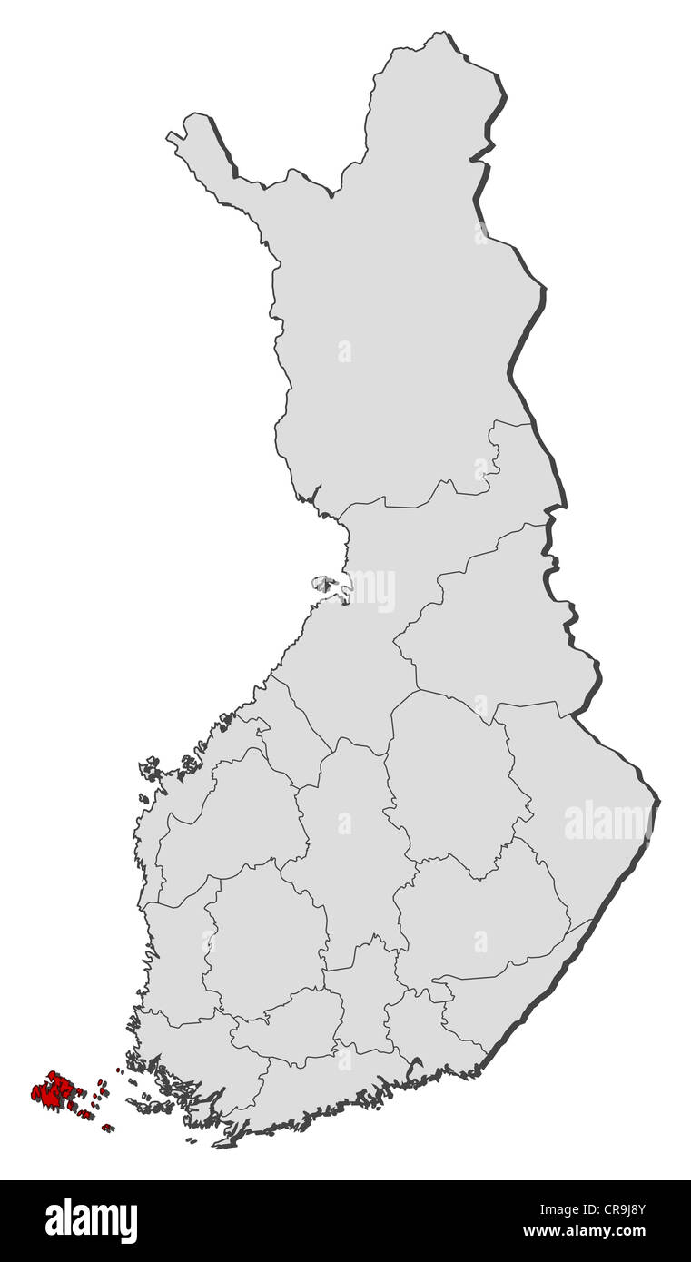 Political map of Finland with the several regions where Åland is ...
