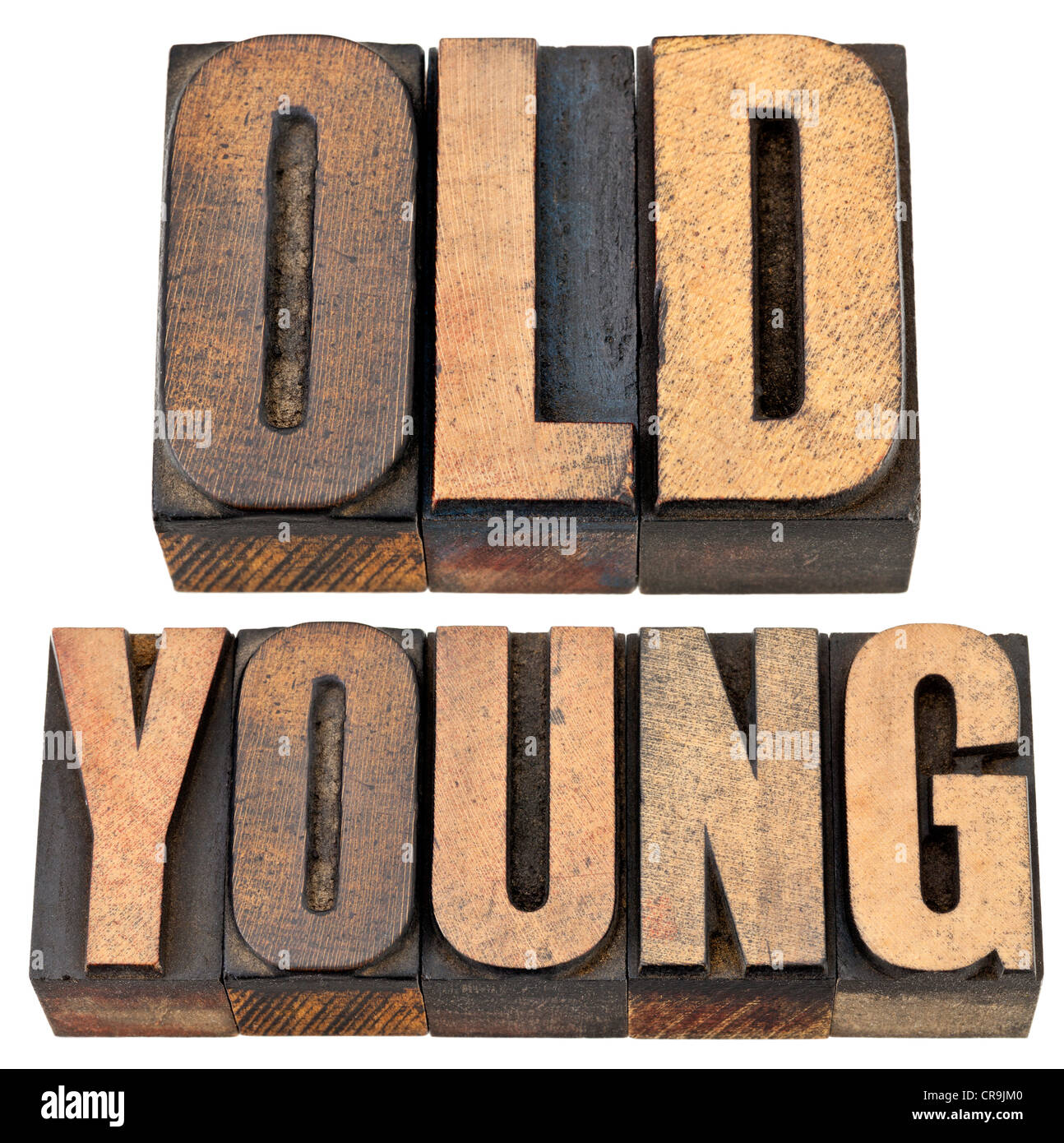 old and young antonym - age or generations concept -- isolated text in ...