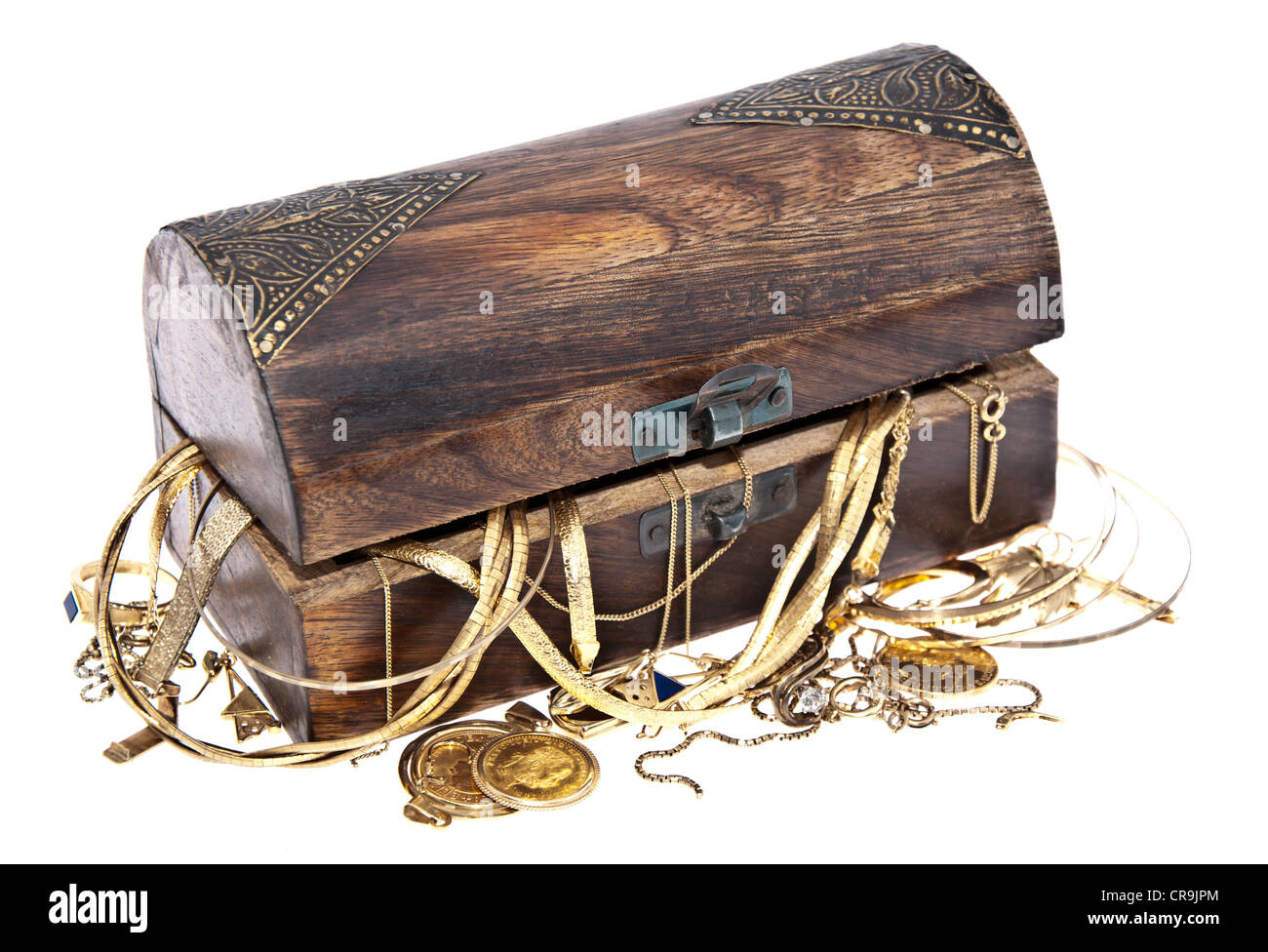 Treasure box with old jewelry isolated on white background Stock Photo ...