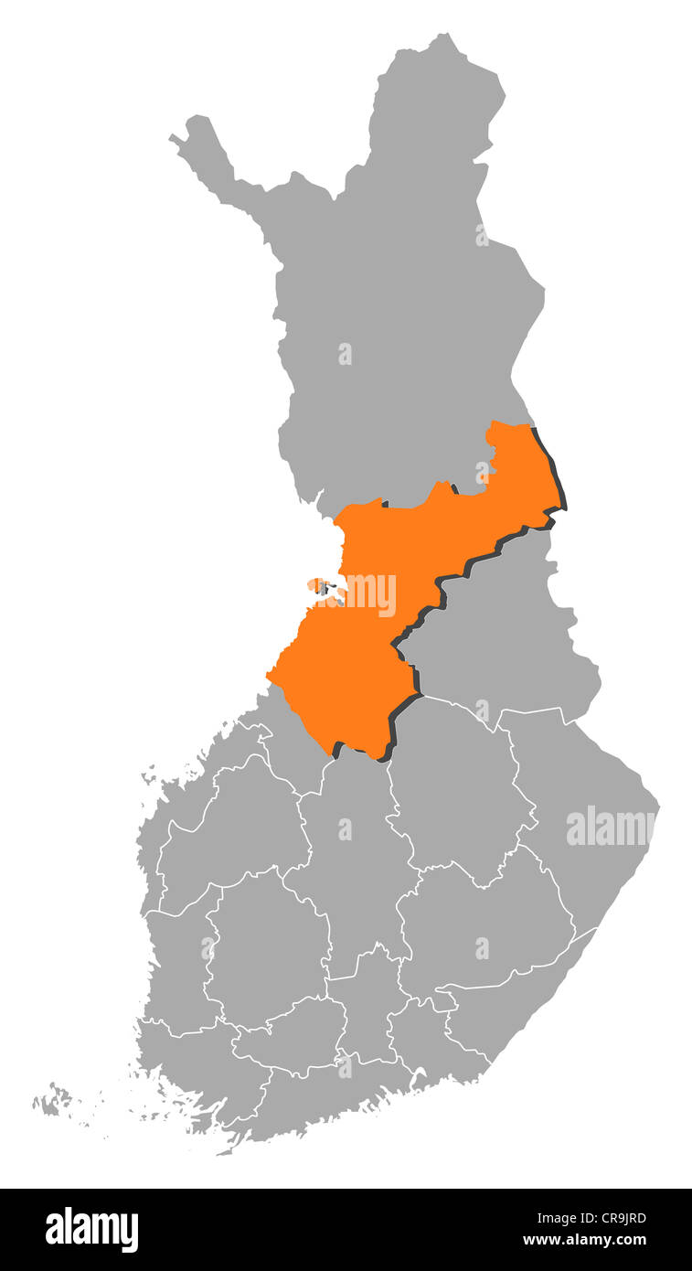 Political map of Finland with the several regions where Northern ...