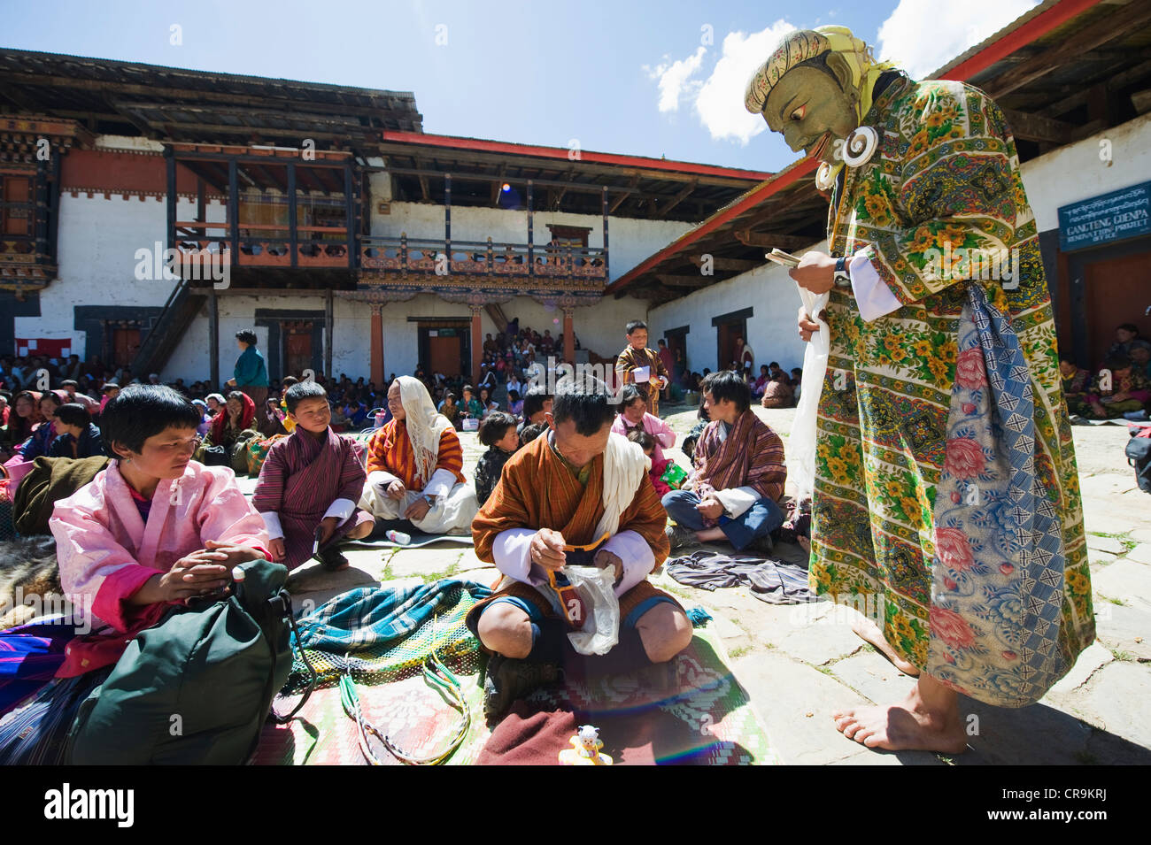 dance performers at Tsechu festival, Gangtey Gompa Monastery, Phobjikha valley, Bhutan, Asia ...