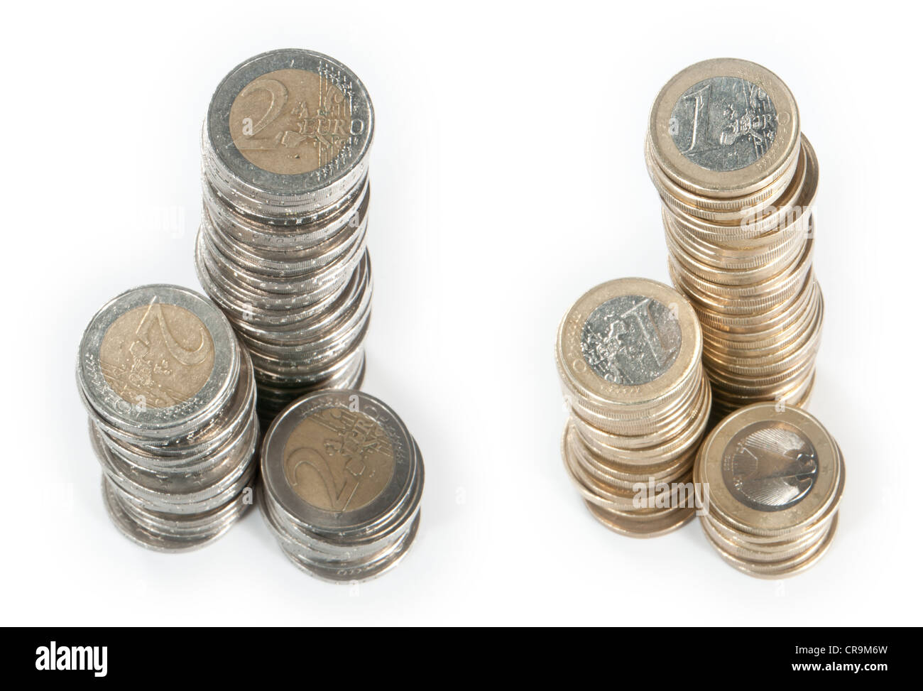 Stacked Euro-Coins (1 Euro and 2 Euro Stock Photo - Alamy