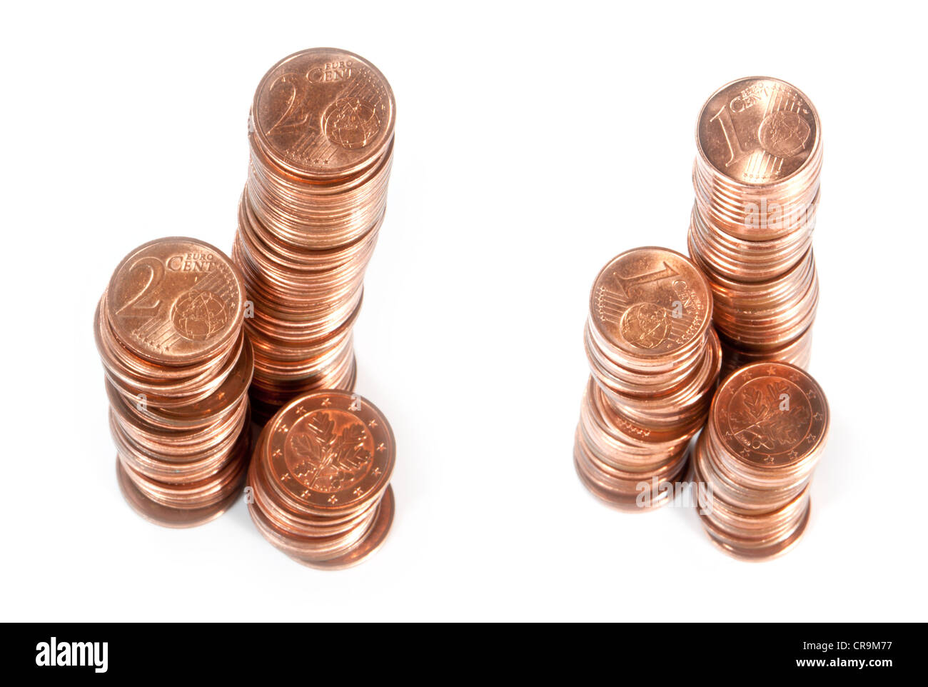 Stacked Euro-Coins (1 Cent and 2 Cent Stock Photo - Alamy