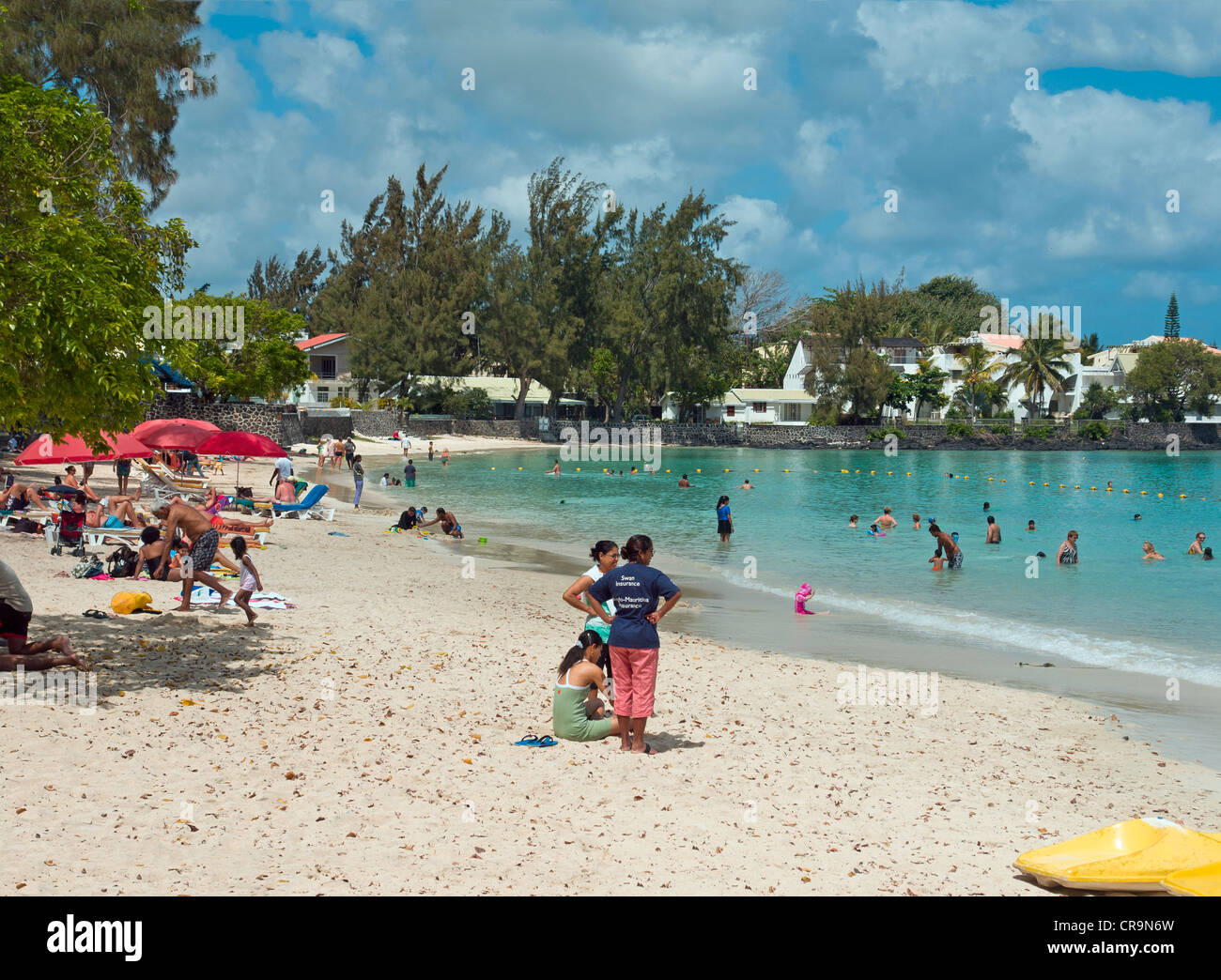 The popular beach of Pereybere on the north coast of the Indian Ocean ...