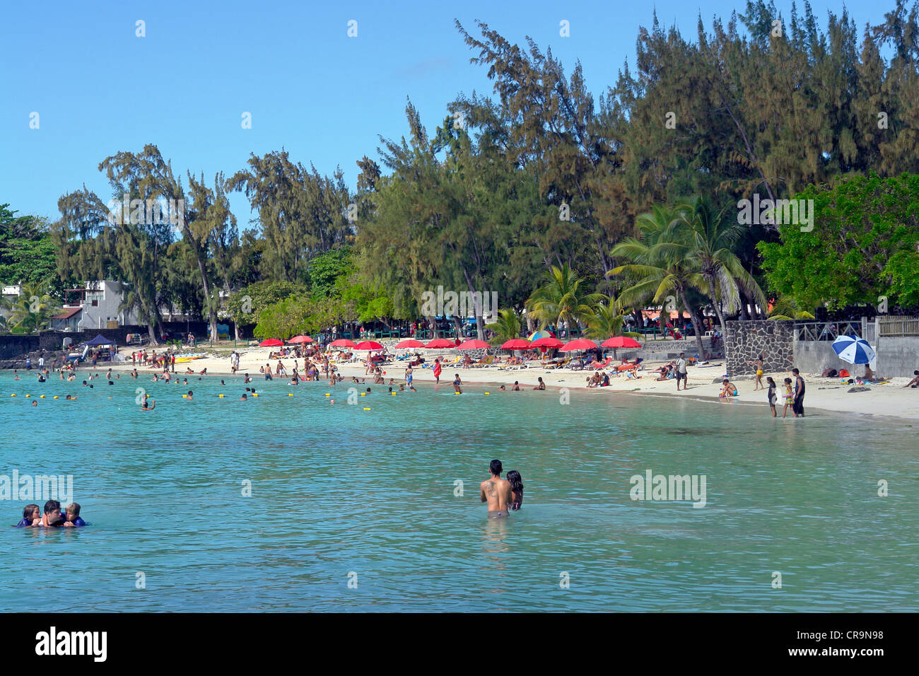 The popular beach of Pereybere on the north coast of the Indian Ocean ...