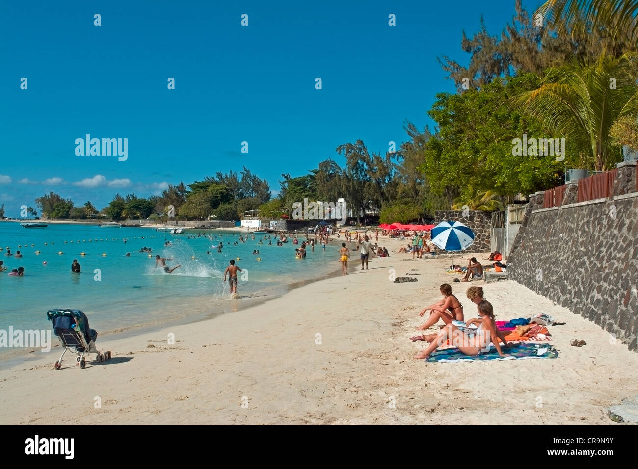 The popular beach of Pereybere on the north coast of the Indian Ocean ...