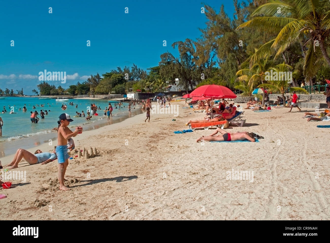 The popular beach of Pereybere on the north coast of the Indian Ocean ...