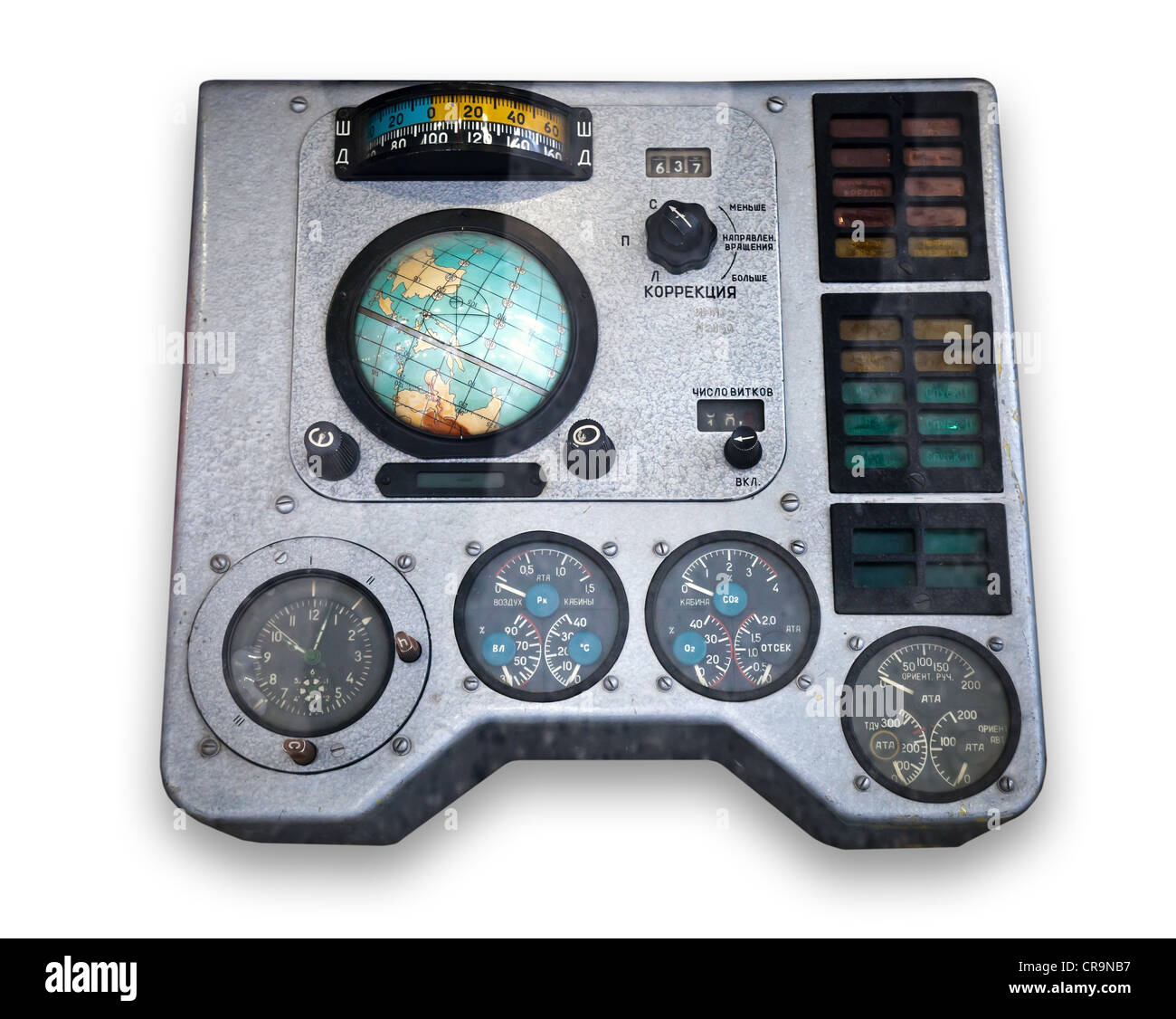 Isolated on white control panel of first Soviet operated spaceship ...