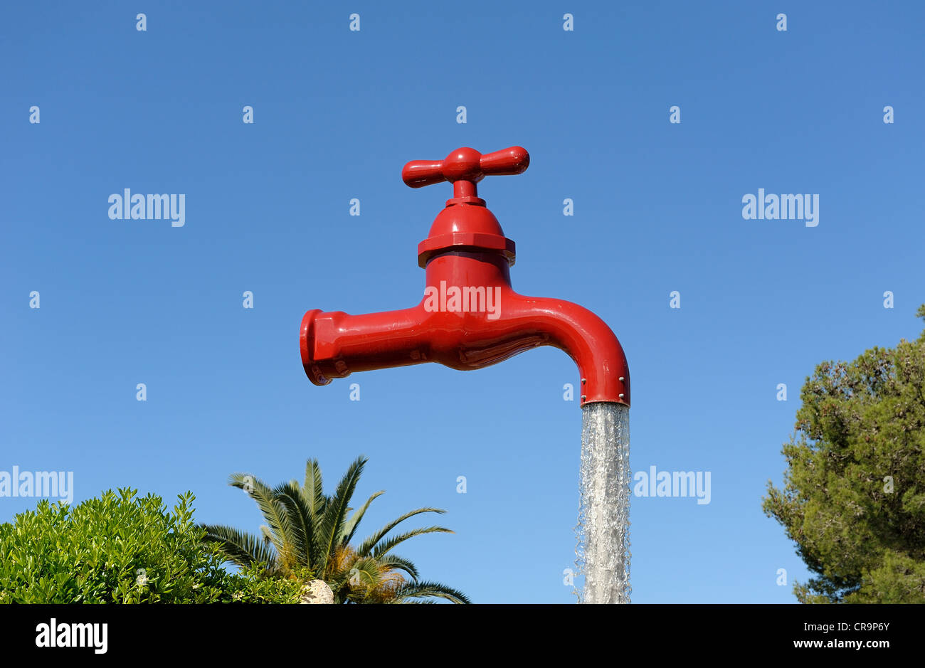 floating red tap fountain illusion cala santa galdana menorca spain ...